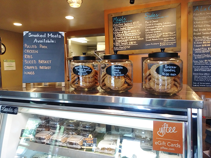 Sweet treats behind glass, tempting you to save room for dessert. After a barbecue feast, these cookies are the encore that nobody asked for but everyone wants.