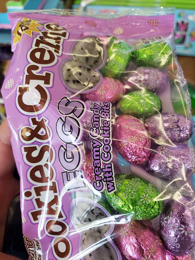 Cookies & Cream eggs wrapped in foil like tiny Easter presents, proving that chocolate joy knows no seasonal boundaries.