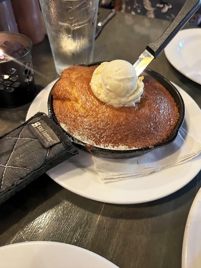 That skillet cornbread topped with vanilla ice cream is the dessert equivalent of a warm hug from your favorite grandparent.