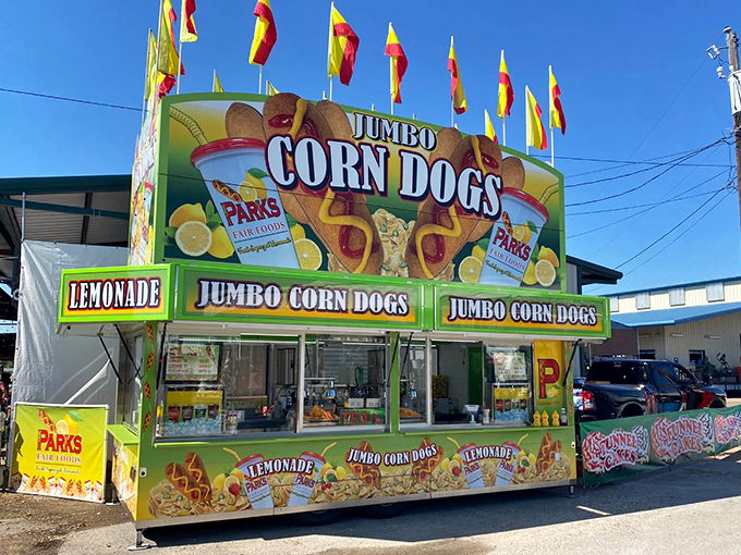 The legendary corn dog stand—where dreams are battered, fried, and served on a stick. Worth every minute in line and every napkin in your pocket.