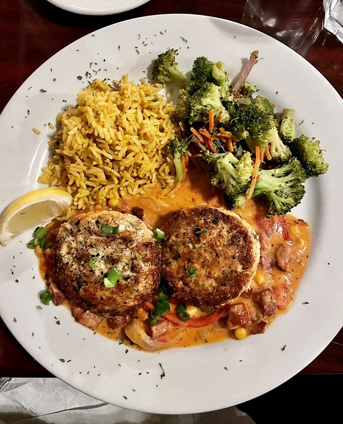 Crab cakes that actually taste like crab&mdash;imagine that! Paired with colorful sides that prove vegetables can be more than an obligation on your plate.