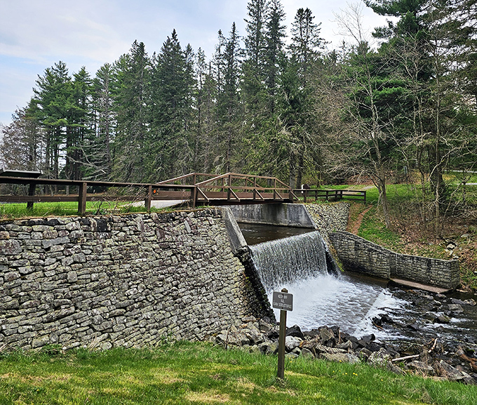 Engineering meets nature at this historic dam. Water cascades down stone steps like nature's version of a soothing sound machine.