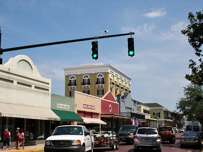 Downtown Natchitoches proves that traffic lights and historic preservation can coexist beautifully in America's oldest Louisiana settlement.