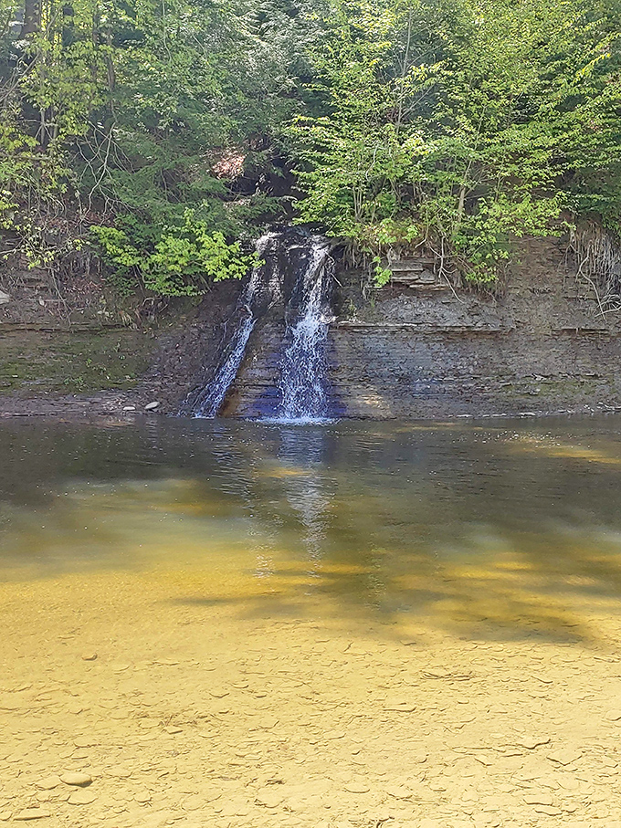 A hidden waterfall provides nature's soundtrack. This peaceful cascade proves Pennsylvania holds surprises around every bend in the trail.
