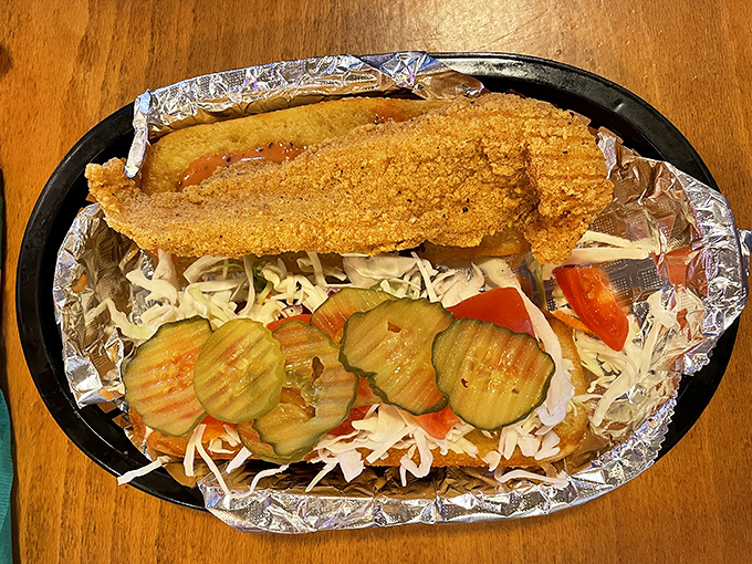 Crispy catfish elevated to art form, nestled alongside fresh veggies. Proof that seafood can shine brightly in the desert.