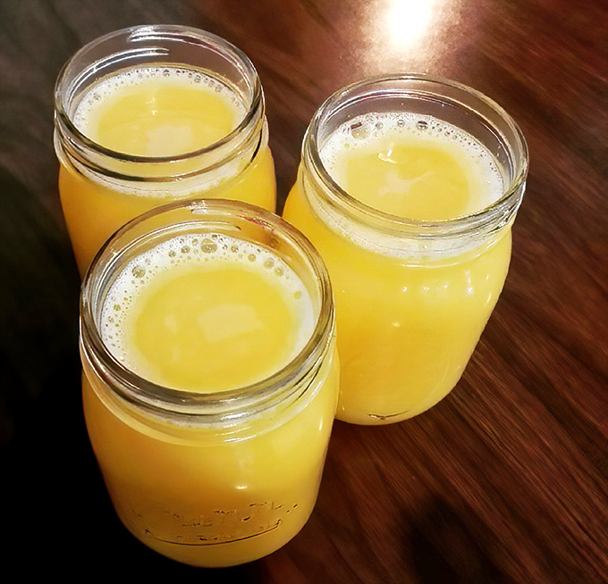 Mason jars of liquid sunshine. The Stove's fresh-squeezed orange juice is like California bottled in glass&mdash;bright, refreshing, and worth every penny.