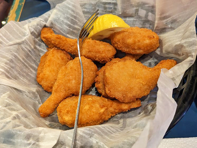 Fried shrimp so perfectly golden they deserve their own trophy. That hint of lemon is the referee calling "game over" for your hunger.