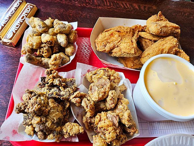 The Miller's sampler that's worth the drive from Columbus. Four different ways to experience fried perfection on one glorious tray.