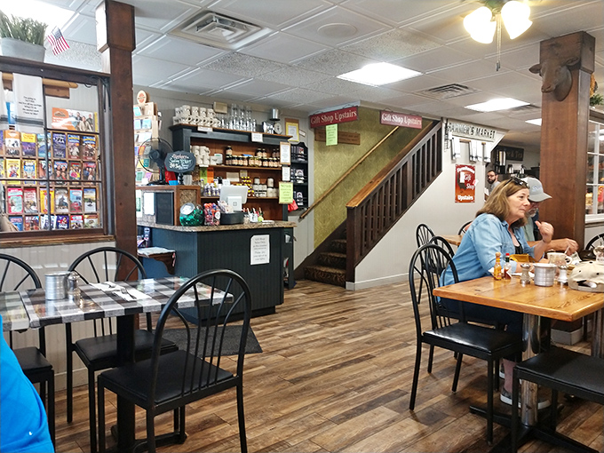 The counter area bridges kitchen and dining room like a culinary mission control—where orders are dispatched and comfort food dreams come true.