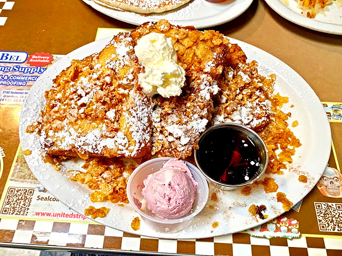 Frosted Flakes French toast &ndash; because childhood cereal deserves a grown-up makeover with serious style.