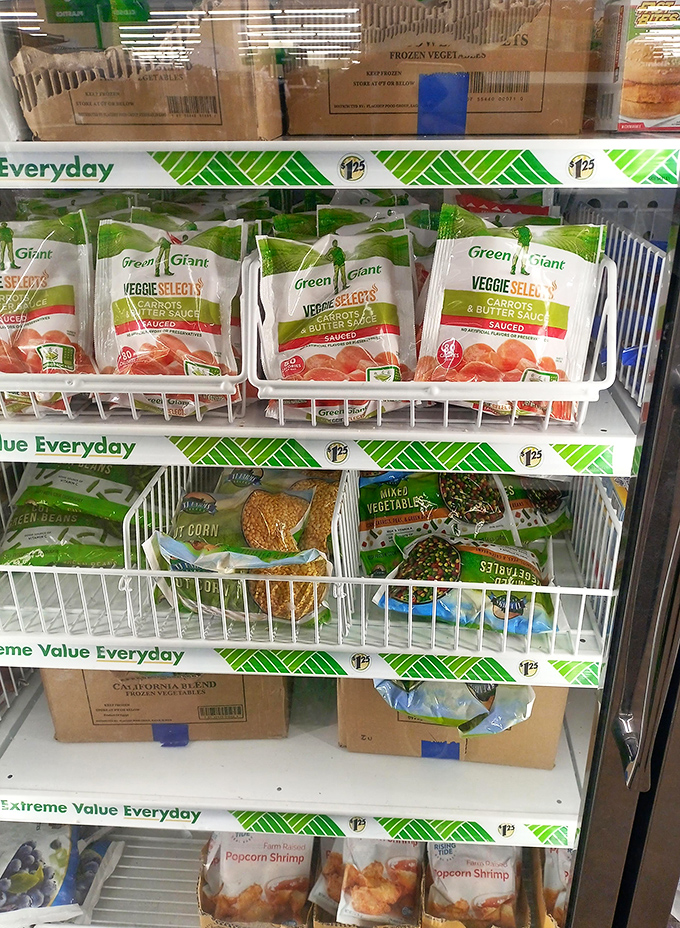 Even the freezer section surprises with name-brand vegetables and appetizers, perfect for those "I should have gone grocery shopping yesterday" moments.