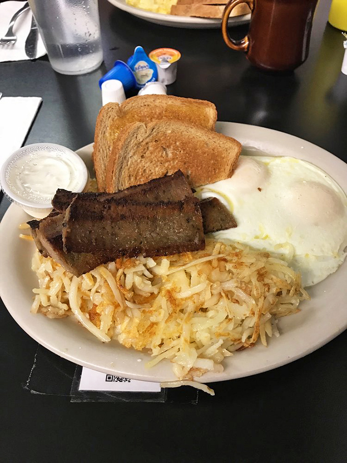This isn't just breakfast&mdash;it's fuel for champions. Gyro meat and eggs create a Greek-American alliance that would make diplomats proud.