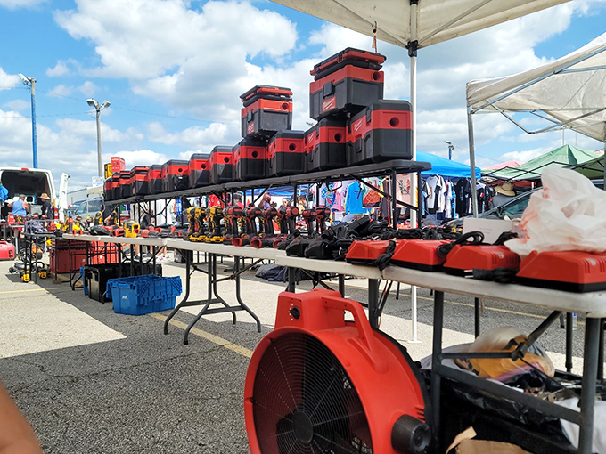 Tool paradise for DIY enthusiasts! These red toolboxes promise weekend projects, household repairs, and the inevitable 3 AM realization that you bought the wrong size wrench.