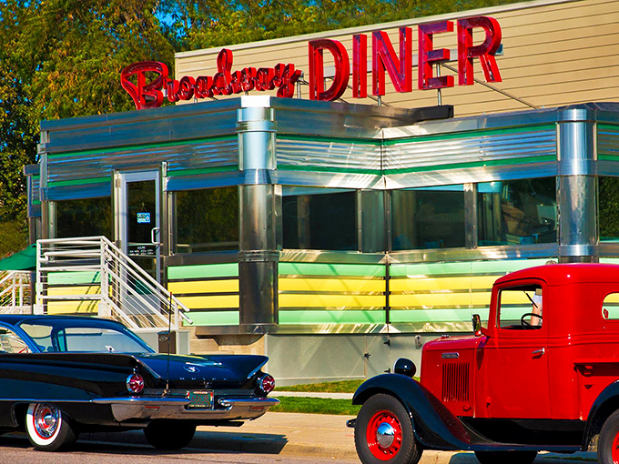 The Broadway Diner serves up nostalgia with a side of comfort food. Those vintage cars aren't props&mdash;they're just locals who appreciate both good engineering and good pie.