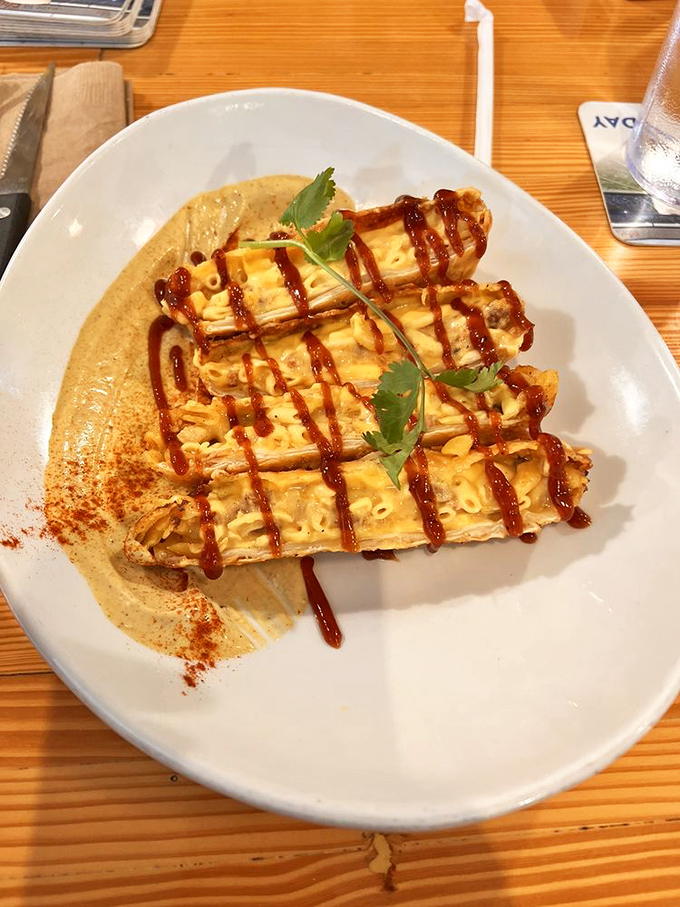 Mac and cheese that refused to stay in the bowl. These egg rolls prove that good ideas can come from unexpected culinary crossroads.