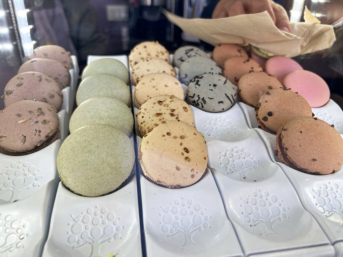 The macaron rainbow offers a United Nations of flavors, each pastel disc promising a different journey for your palate.