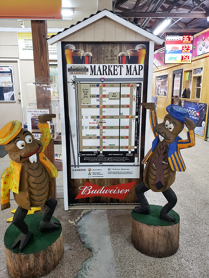 Market mascots guard the sacred map like quirky sentinels. These wooden critters have seen things&mdash;mostly confused tourists trying to find the bathroom.