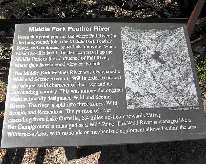 The Middle Fork Feather River sign tells the story of wild waters and conservation efforts&mdash;proof that sometimes the best attractions come with a history lesson.