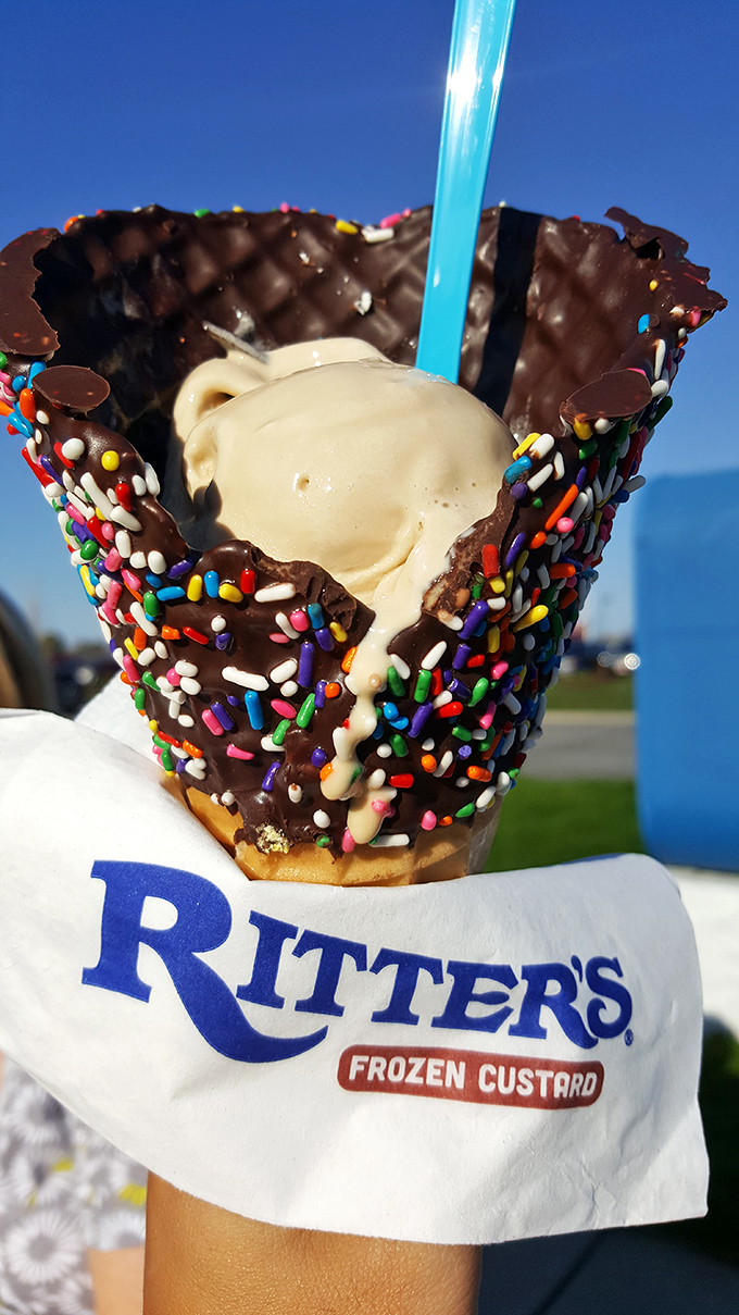 The chocolate-dipped sprinkle cone: proof that sometimes more is more, and moderation is highly overrated.