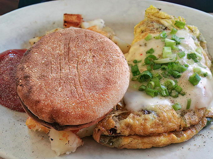 This isn't just an omelet&mdash;it's an architectural achievement with layers of egg, cheese, and green onions that deserves its own blueprint.