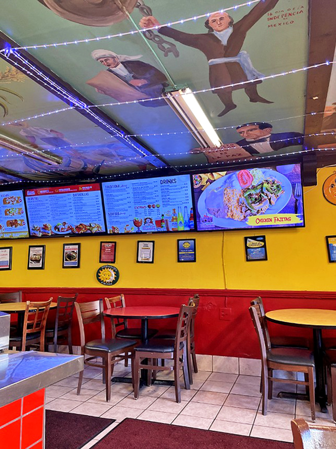 Feast beneath the heroes of Mexican independence. The colorful ceiling murals add cultural context to your meal, while digital menus bring tradition into the modern age.