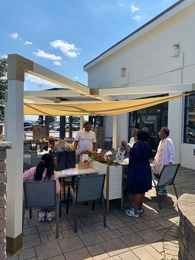 The outdoor patio offers fresh air and sunshine&mdash;nature's perfect seasoning for whatever delicious creation you've ordered.
