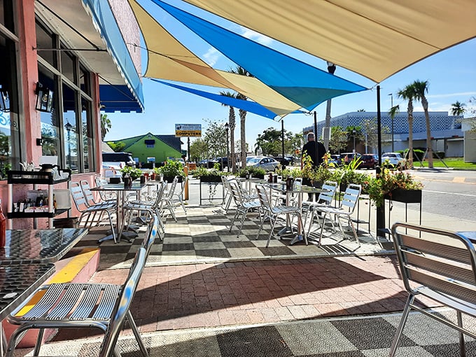 The outdoor patio offers Florida sunshine with your breakfast&mdash;palm trees included at no extra charge.