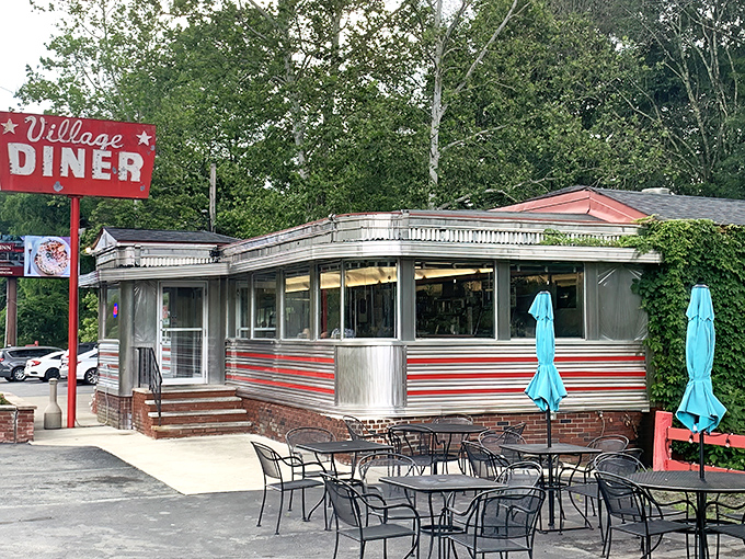 The outdoor seating area where summer breakfasts taste even better with a side of Pennsylvania sunshine and mountain views.