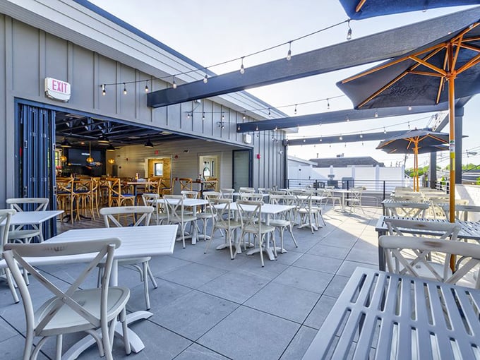The outdoor seating area—where summer dreams and food fantasies collide under string lights. Jersey Shore dining with enough style to make Manhattan jealous.