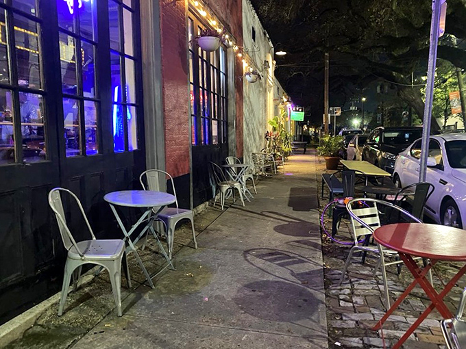 The outdoor seating area waits expectantly for night owls and day-trippers alike. These tables have witnessed countless first dates, celebrations, and "just because" gatherings.