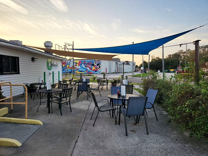 Florida sunshine and fresh air complement every bite on this charming patio. The perfect spot to savor your biscuit bounty al fresco.