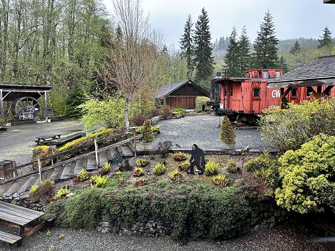 Outside, vintage logging equipment and a caboose create an open-air museum where Oregon's timber history is preserved with reverence and whimsy.