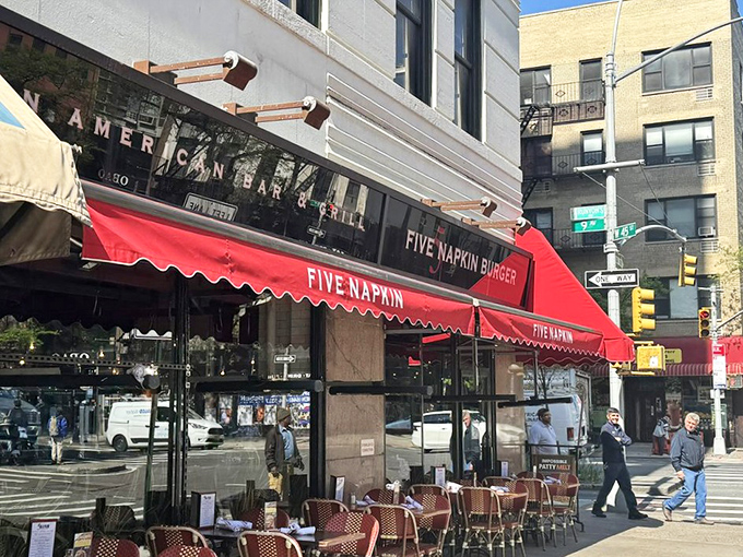 The corner location offers a quintessential New York moment&mdash;great food meets bustling city life. Those red awnings practically wink at passersby.