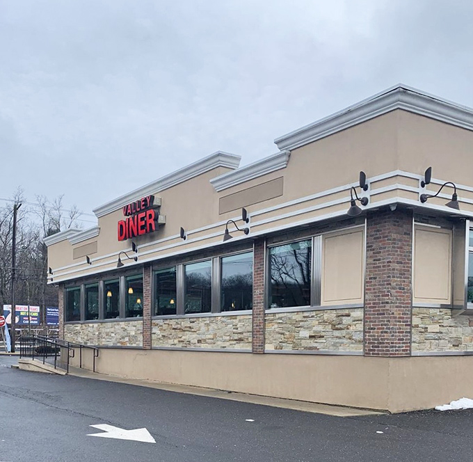 That classic diner profile &ndash; large windows letting in natural light, stone and brick accents, and the iconic sign announcing your arrival at comfort food headquarters.