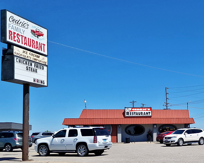 That classic roadside sign promising ice cream, chicken fried steak, and honest-to-goodness diner magic&mdash;the true North Star for hungry travelers.