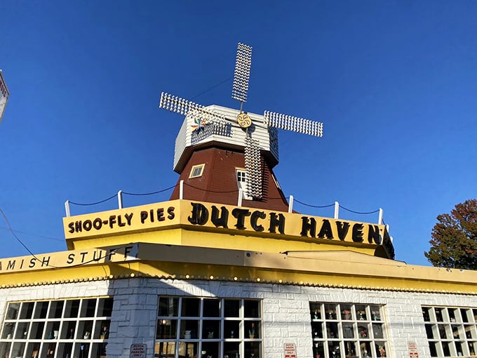 Against a brilliant blue sky, Dutch Haven's windmill stands as both landmark and promise&mdash;a beacon of buttery, molasses-filled happiness waiting just inside.
