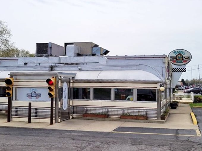 The classic diner silhouette against an Ohio sky&mdash;a stainless steel beacon for hungry travelers and locals who know that some treasures don't need fancy packaging.