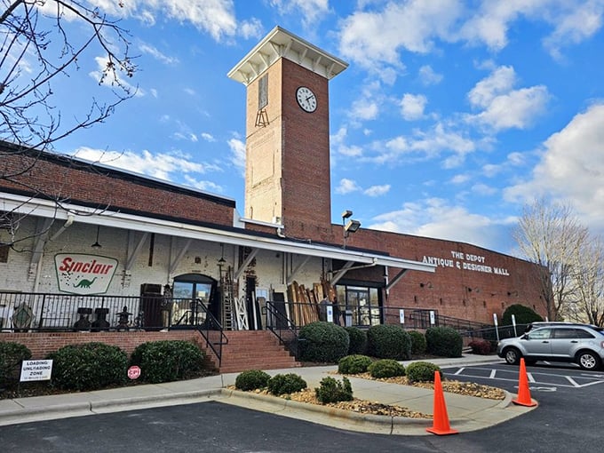 The mill's iconic clock tower stands sentinel over the parking lot, keeping time for treasure hunters who always say, "Just five more minutes!" 