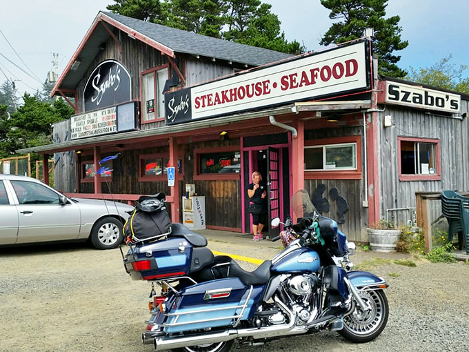 Bikers, families, and everyone in between find their way to this coastal gem. The motorcycle out front is just one sign of Szabo's universal appeal.