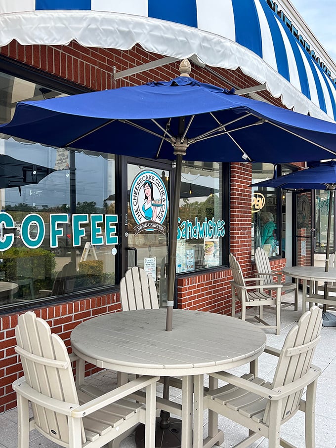 Outdoor seating that says "stay awhile"—because cheesecake tastes even better with a side of Florida sunshine and sea breeze.