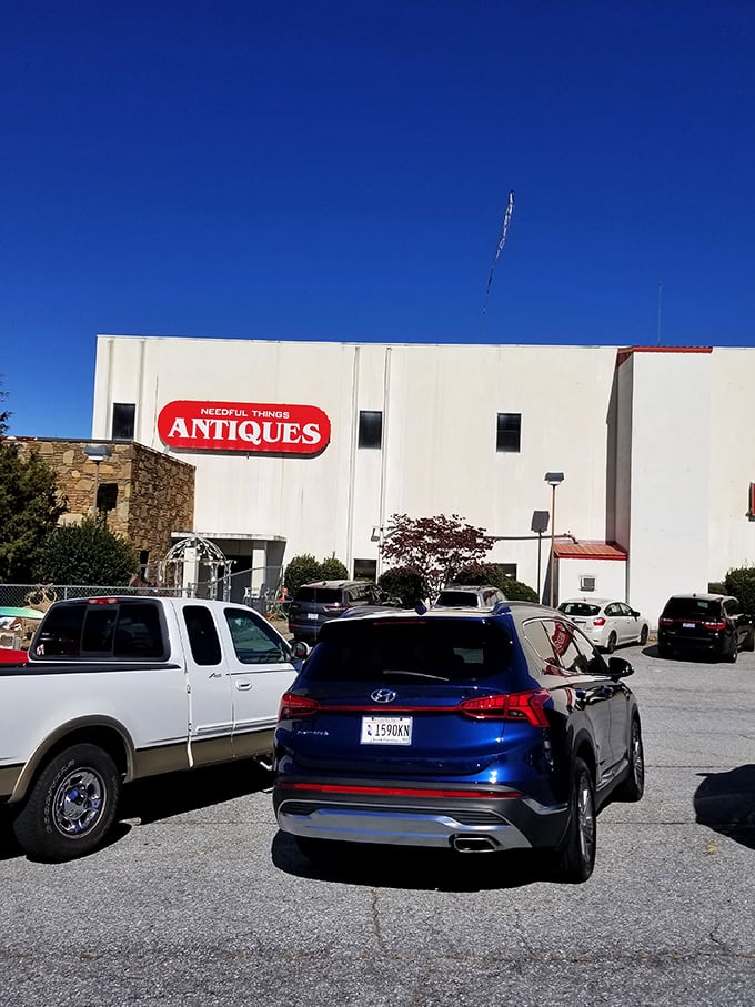 The packed parking lot tells the story—locals know where the good stuff is. North Carolina's worst-kept antiquing secret.