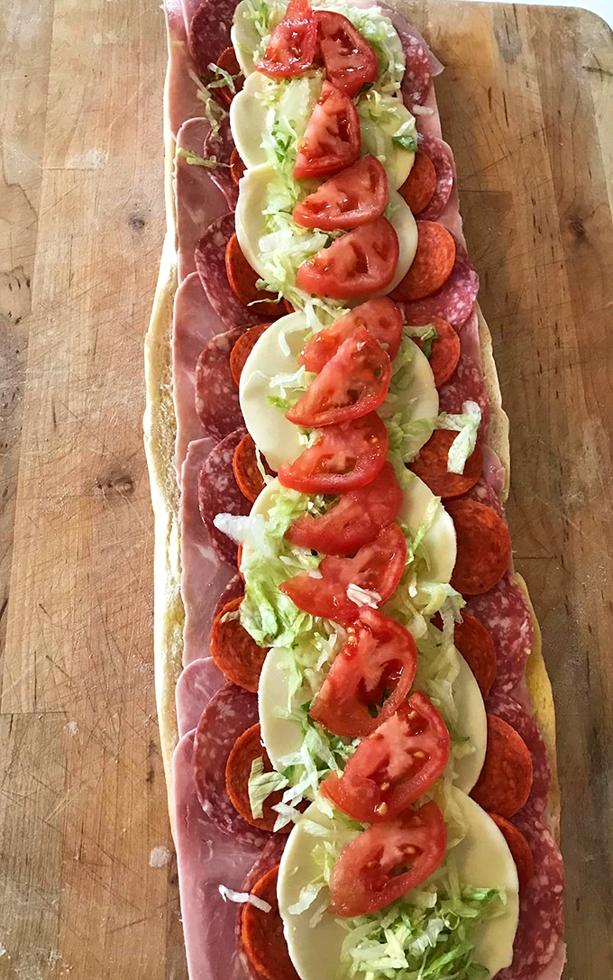 An Italian sub that's basically a work of architectural genius. Notice how the ingredients are layered with the precision of a Renaissance painting.