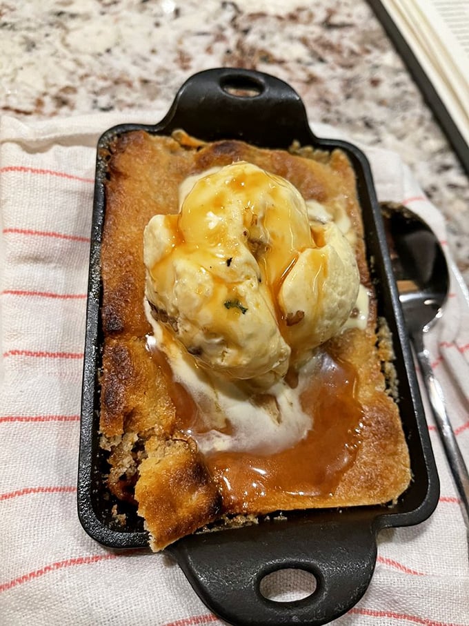 Not just dessert, but closure: This warm pecan cobbler with melting ice cream provides the perfect sweet ending to your Manship story.