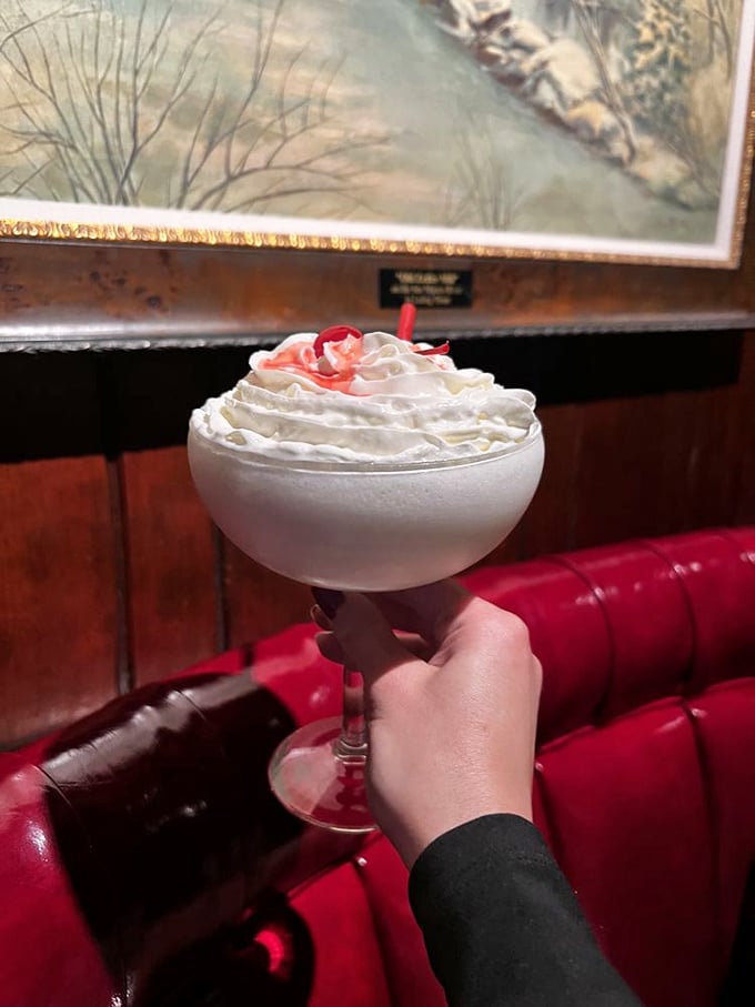 A dessert cocktail that doesn't apologize for its excess&mdash;whipped cream mountain atop a creamy concoction that says "vacation" with every sip.