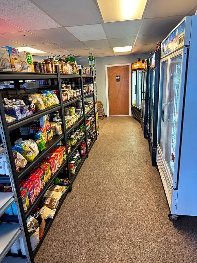 A European market disguised as a hallway, where every shelf holds ingredients to recreate the magic at home—though it won't be quite the same.