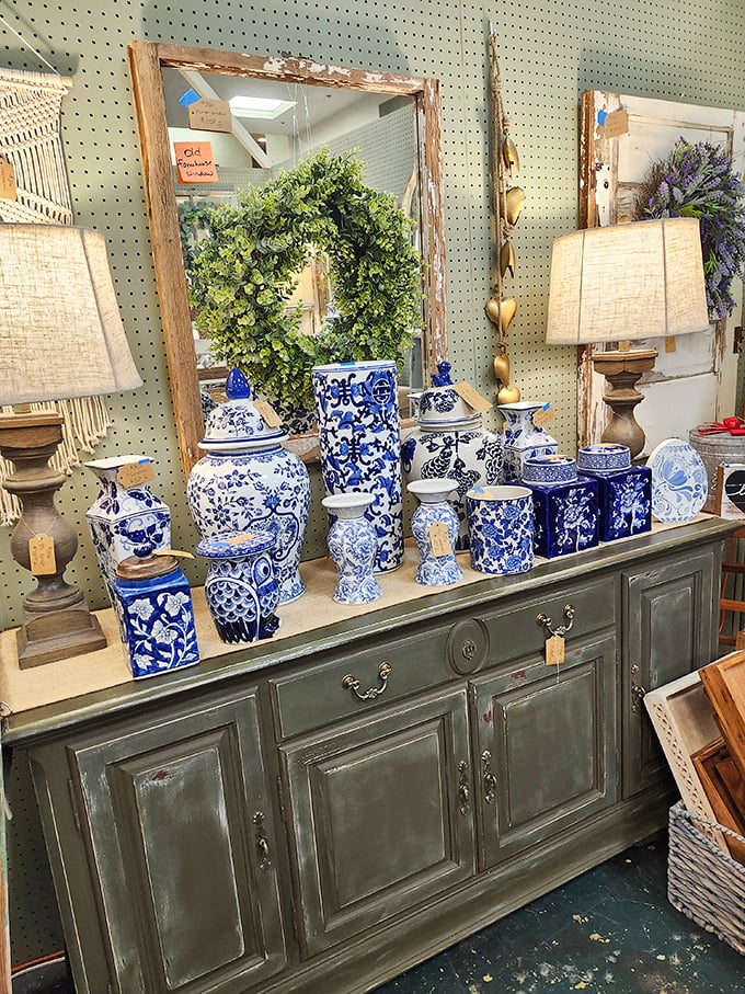 Blue and white porcelain displayed with gallery-worthy precision. These timeless pieces bring elegance to any home, whether farmhouse or penthouse.