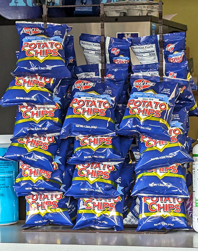 The chip display &ndash; because sometimes you need a crunchy sidekick for your main event. No artisanal kettle-cooked nonsense, just reliable satisfaction. 