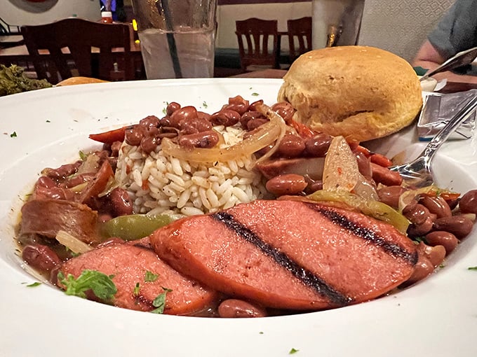 Red beans and rice with sausage&mdash;a humble dish transformed into something so satisfying it might just make you reconsider your life choices.