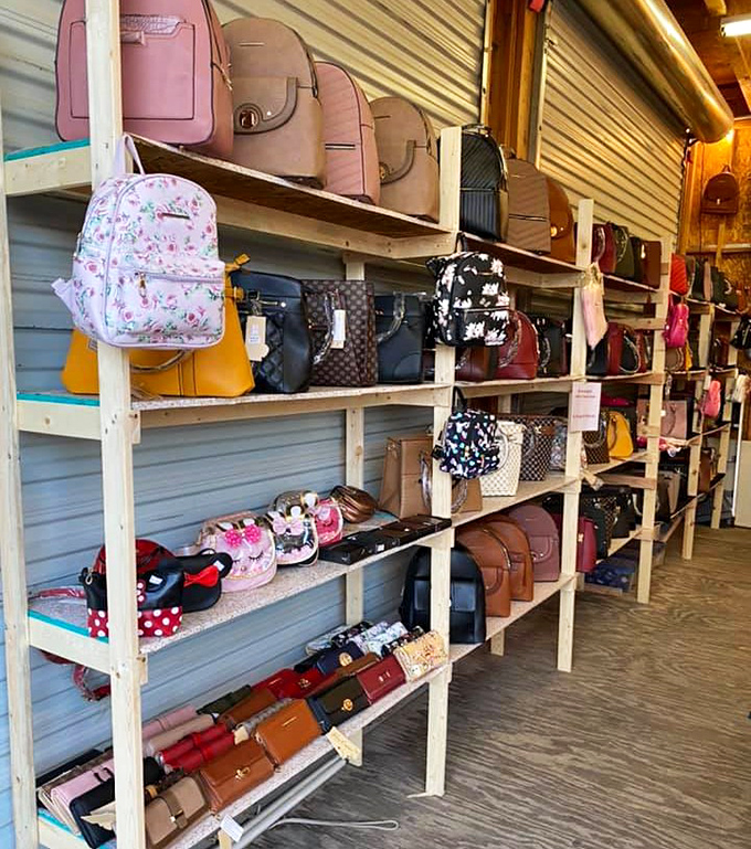 From backpacks to purses, this organized display shows that the perfect bag is waiting for you. 