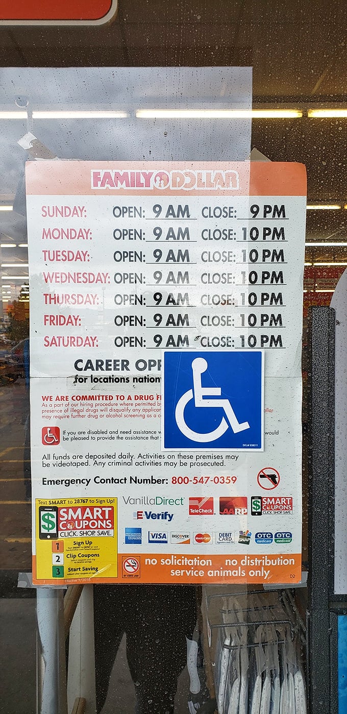 The store hours sign &ndash; your guide to planning bargain expeditions with military precision and maximum savings potential.